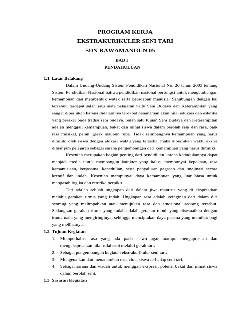 Program Kerja Ekstrakurikuler Seni Tari | PDF