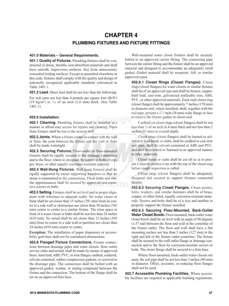 2015 MN Plumbing Code 08 Chapter 4 | PDF | Plumbing | Shower
