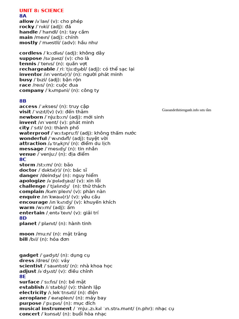 TỪ VỰNG NGỮ PHÁP BÀI TẬP BỔ TRỢ TA10 FRIENDS GLOBAL UNIT 8 (HS) | PDF