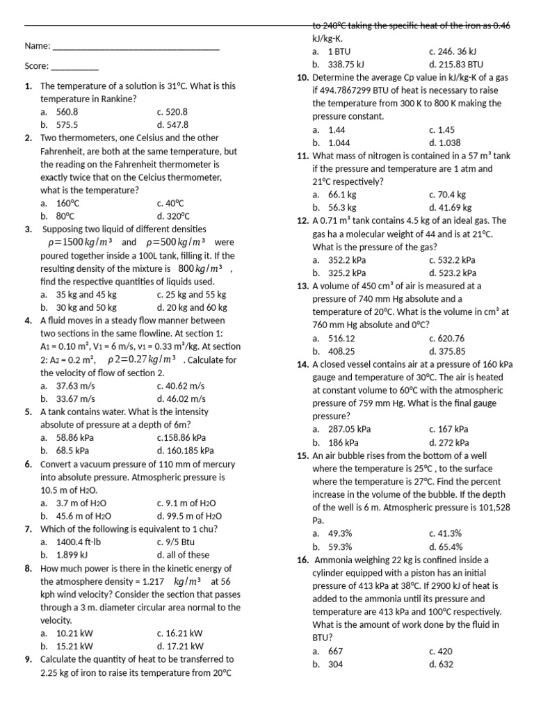 Pipe 1 Questionnaire | PDF | Humidity | Pressure