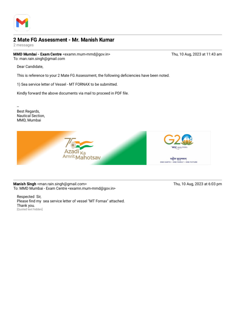 2 Mate FG Assessment - Mr. Manish Kumar | PDF