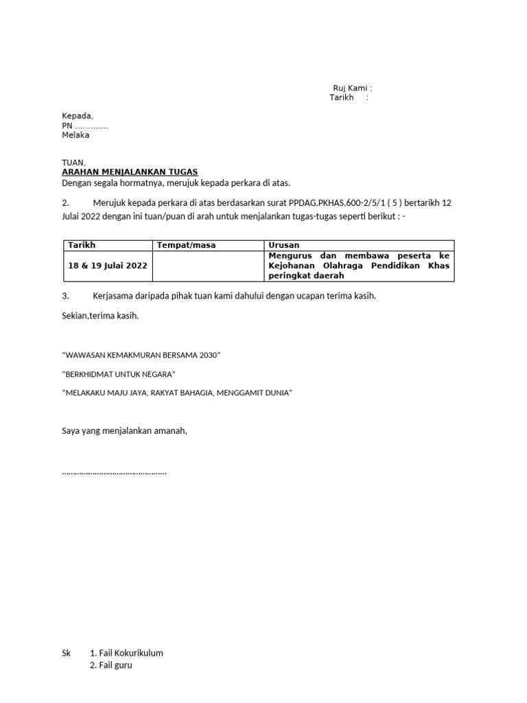 Surat Arah Bertugas | PDF