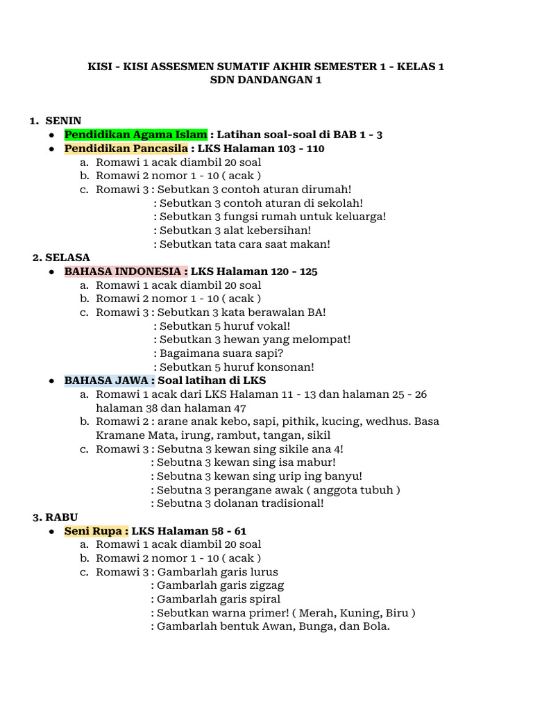 Kisi-Kisi Asas 1 | PDF