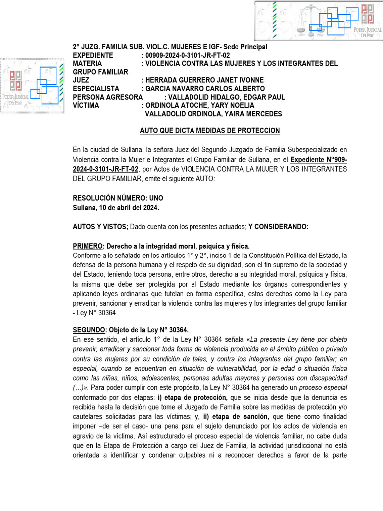 Auto Que Dicta Medidas de Protección | PDF | Violencia | La violencia ...