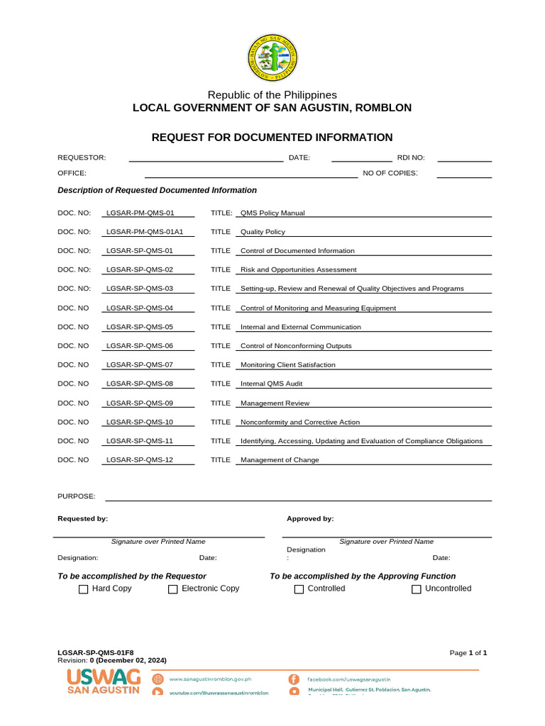 Lgsar-Sp-Qms-01f8 Request For Documented Information | PDF | Quality ...
