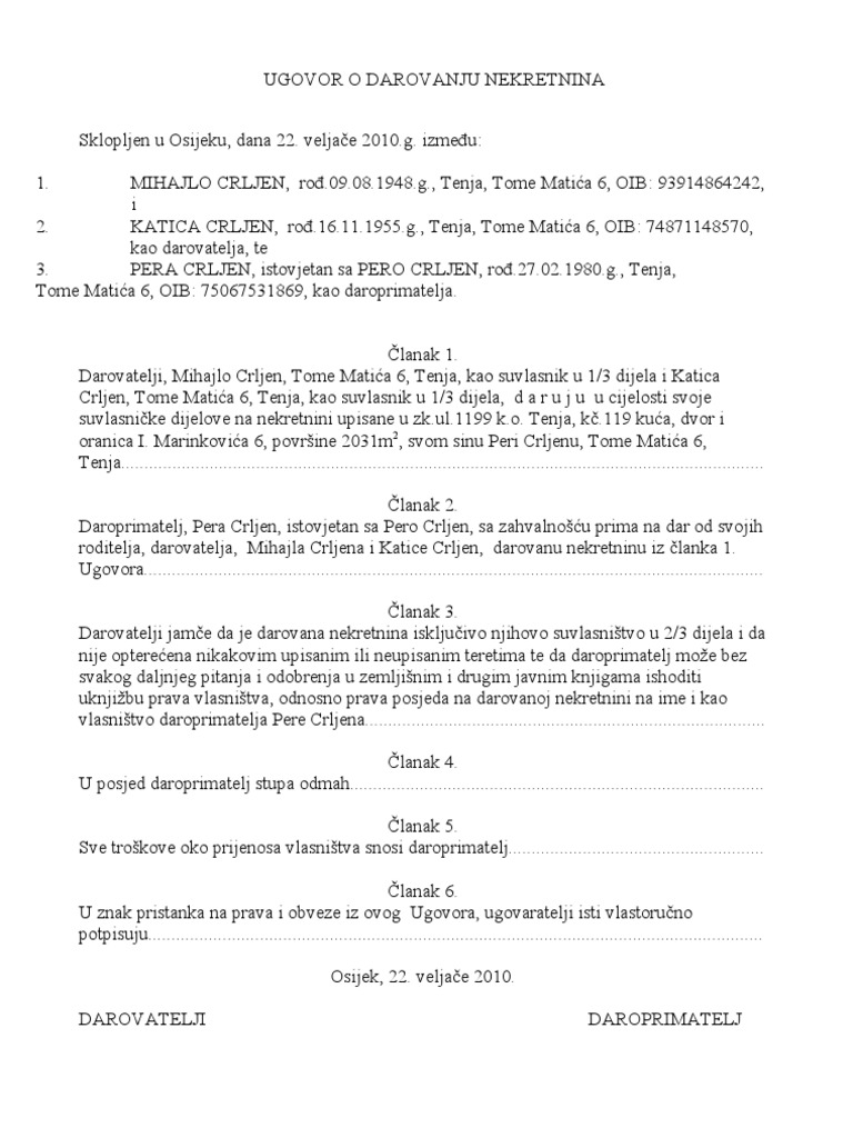 Darovni Ugovor | PDF