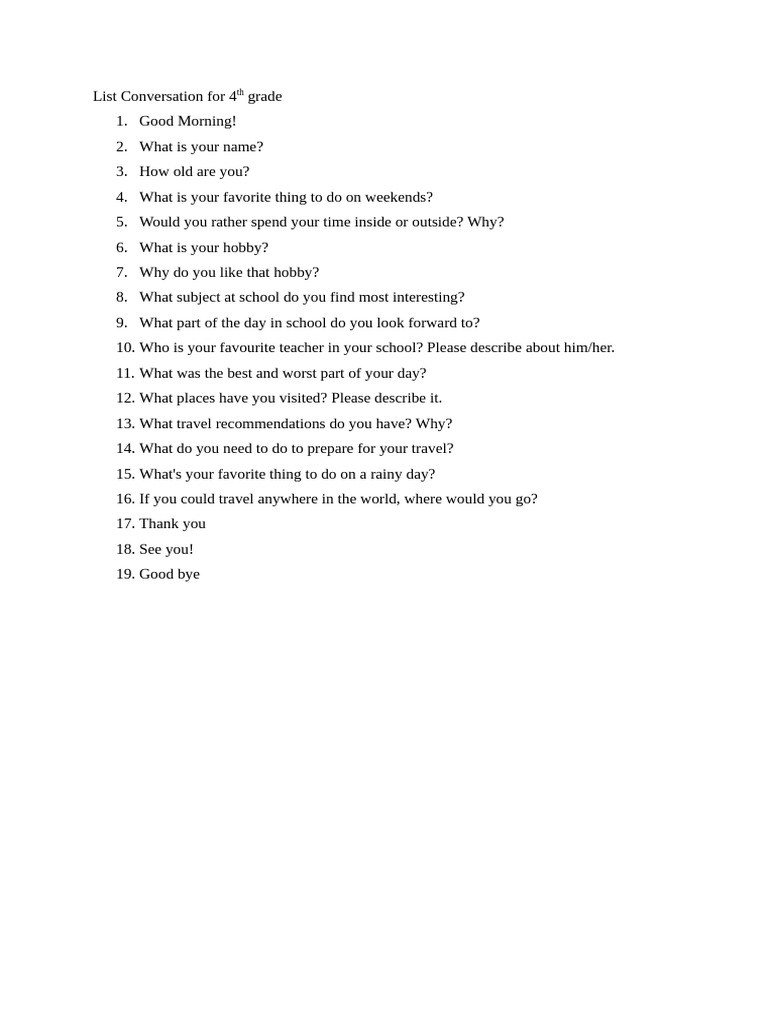 4th Grade English Conversation Practice | PDF