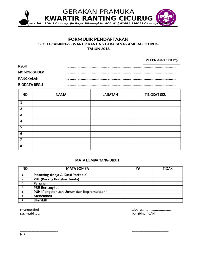 Formulir Pendaftaran | PDF