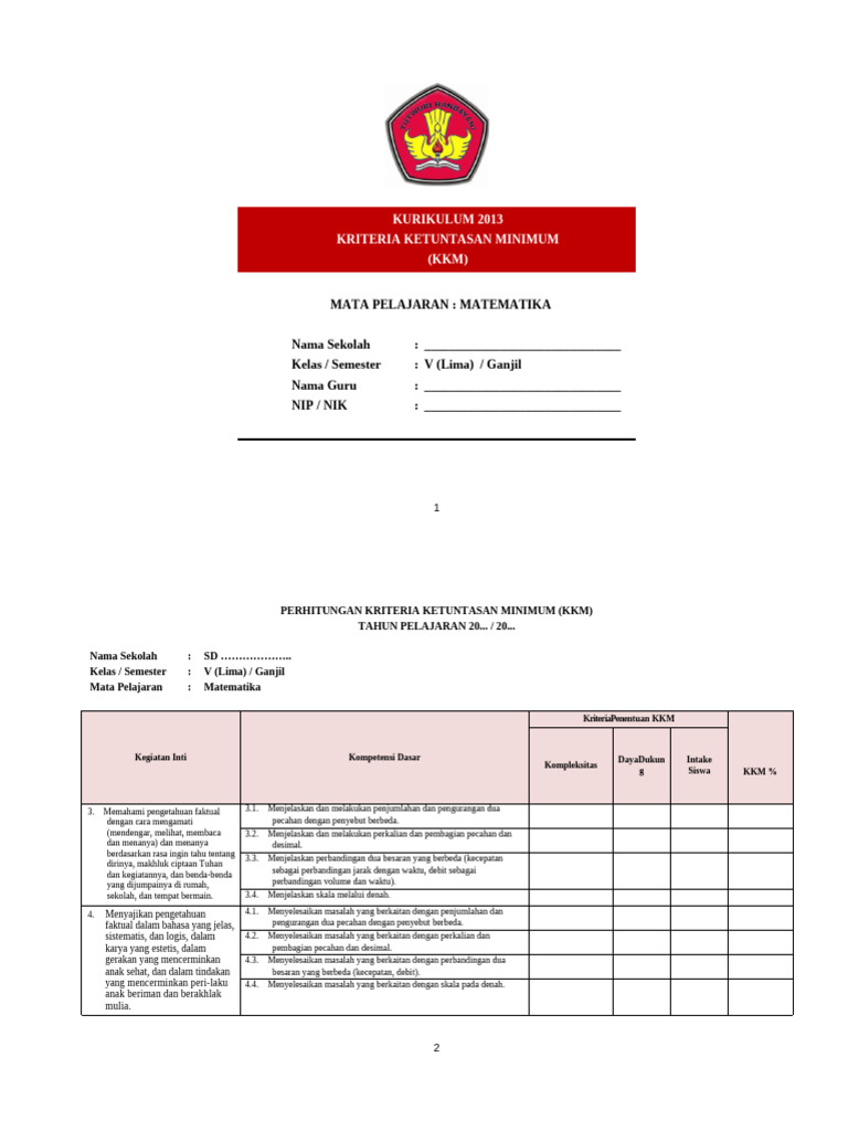 4. KKM Matematika Kelas 5 | PDF