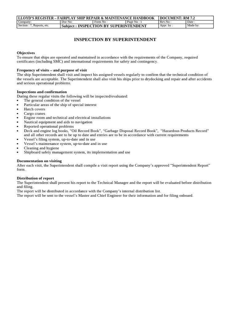 Inspection of Vessel by Superintendent | PDF