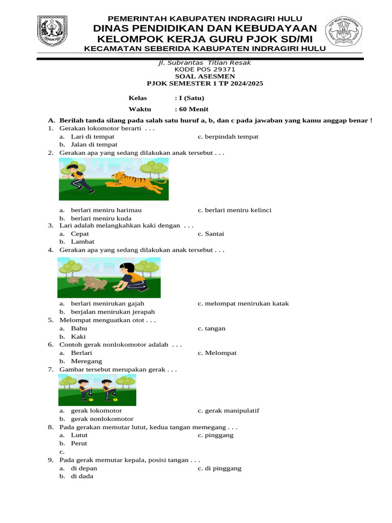 1 Soal Ujian Kelas 1 S1 TP. 2024-2025 | PDF