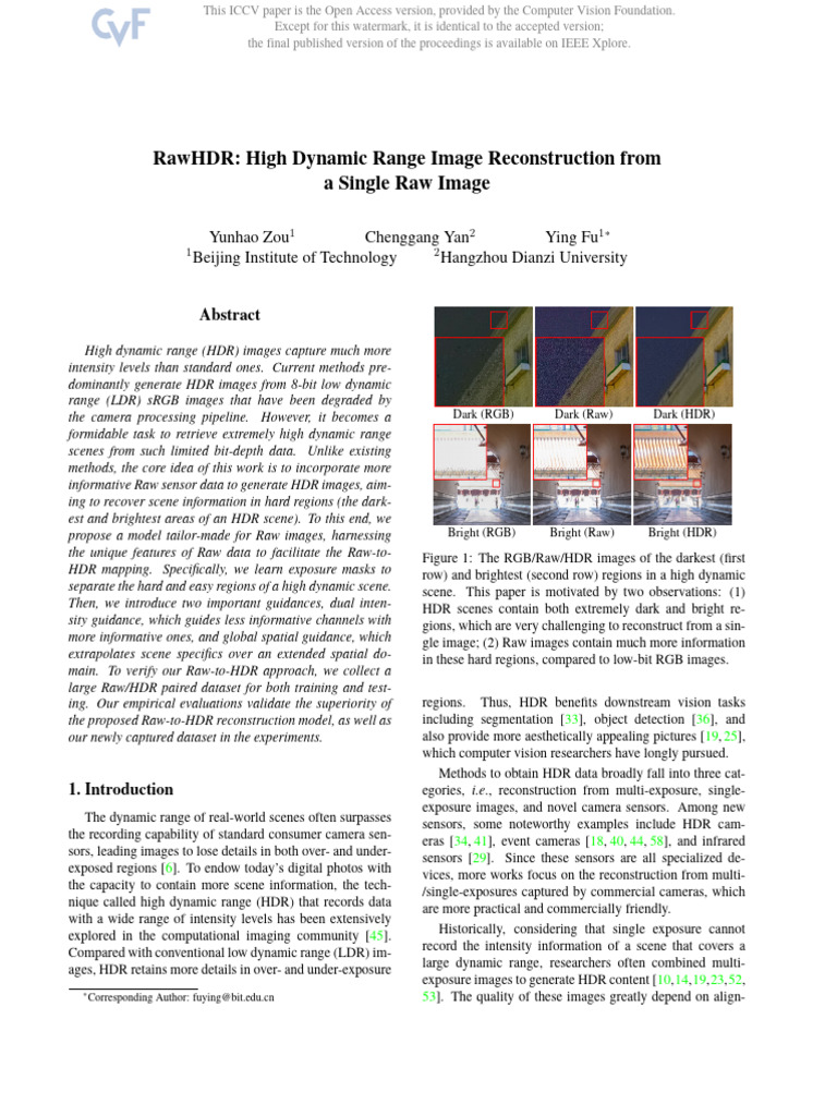 2023 - RawHDR High Dynamic Range Image Reconstruction From A Single Raw Image | PDF | Raw Image ...