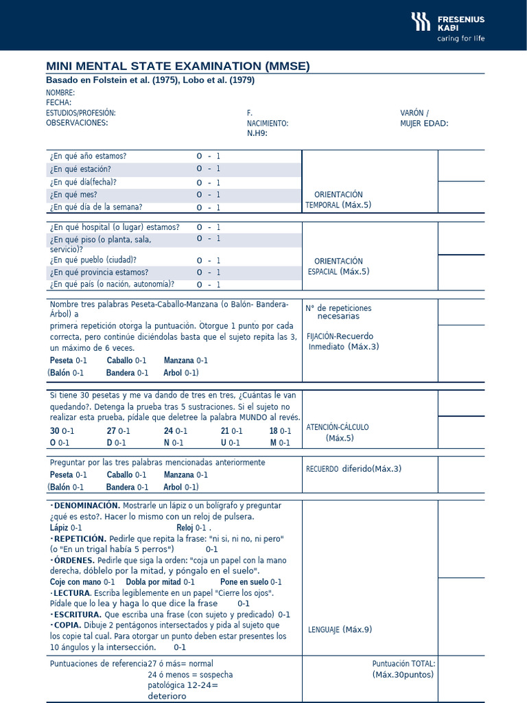 Evaluación Cognitiva MMSE Detallada | PDF