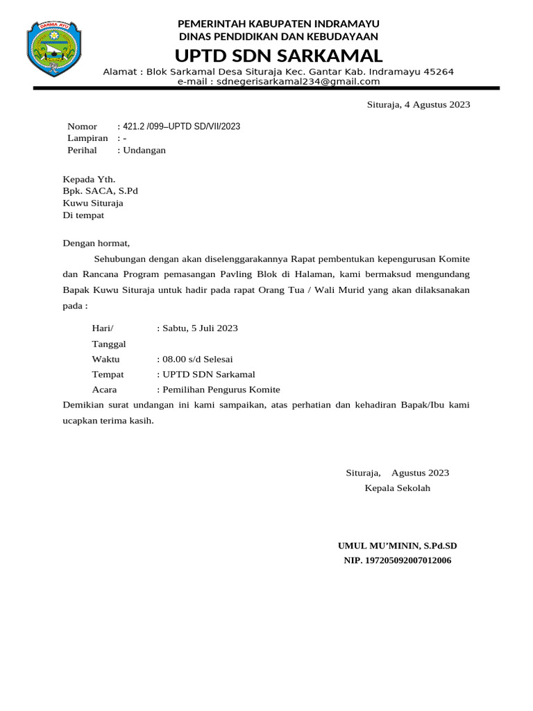 Surat Undangan Rapat Sekolah | PDF