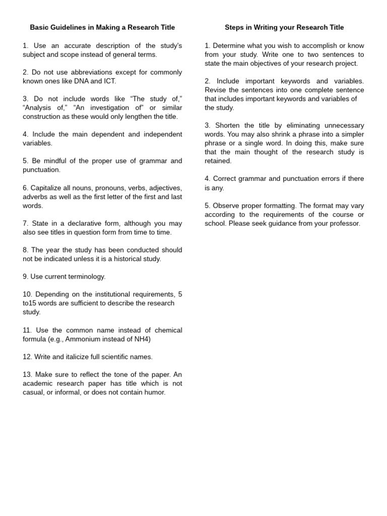 Basic Guidelines in Making A Research Title | PDF | Word | Subject ...
