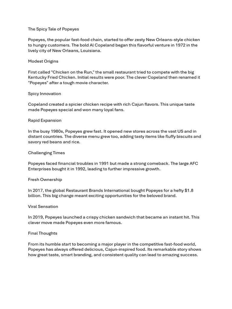 The Spicy Tale of Popeyes | PDF