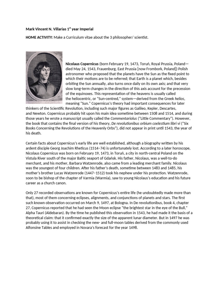 Science Biography of 3 Scientist | PDF | Nicolaus Copernicus | Charles ...
