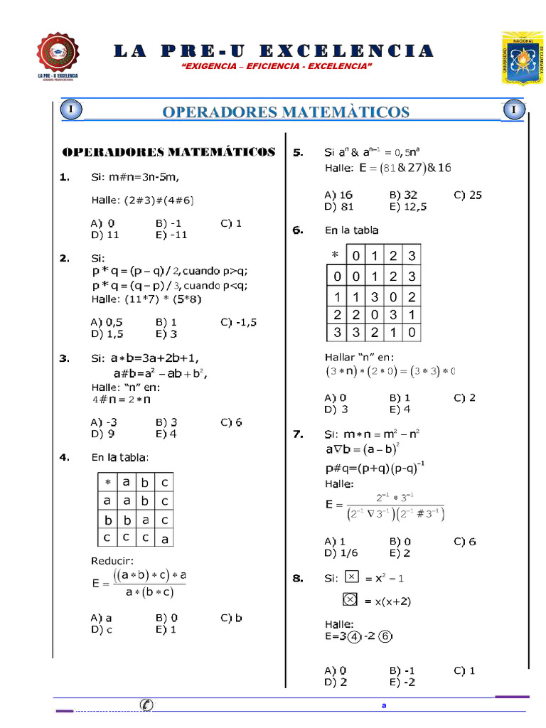 Operadores Matematicos - La Pre U | PDF