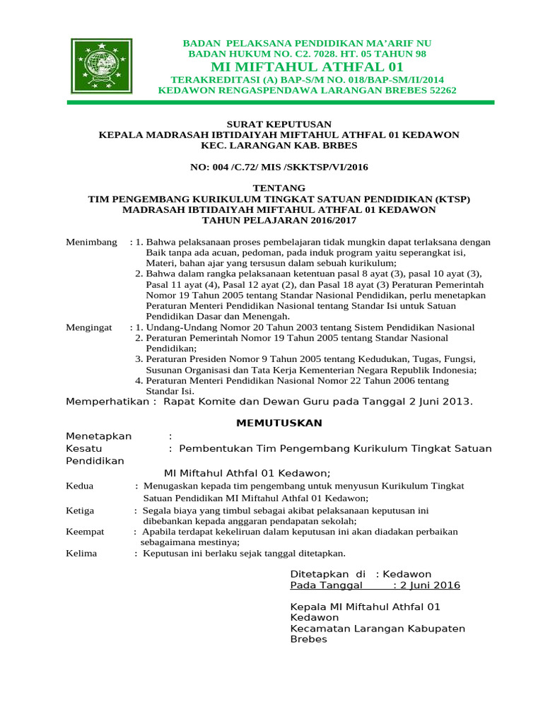 SK Tim Pengembang KTSP | PDF