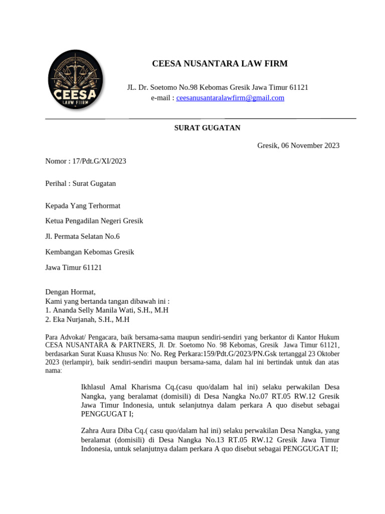 Surat Gugatan PMH | PDF