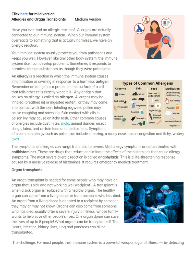 Allergies and Organ Transplants Reading | PDF | Allergy | Allergen