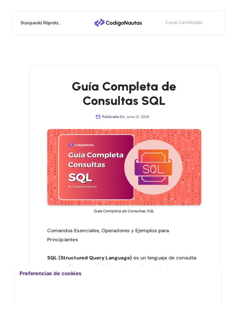 Guía Completa de Consultas SQL » CodigoNautas (1) | PDF | SQL | Software de gestión de datos