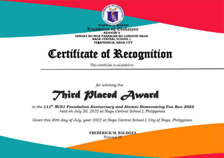 Certificate of Recognition Winner 3rd | PDF
