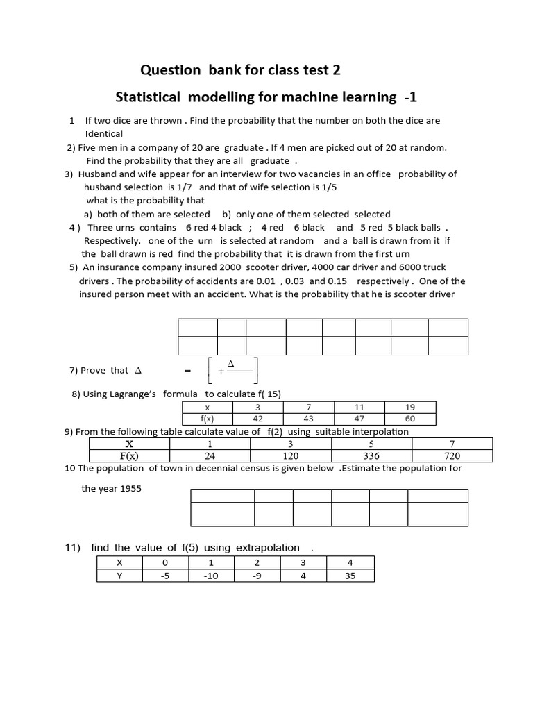 Question Bank for Class Test -2 | PDF | Chi Squared Test | Probability