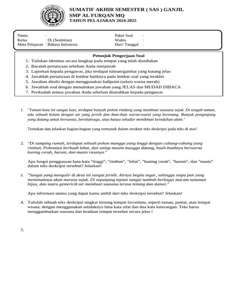 Soal SAS Ganjil BINA8 24-25 | PDF