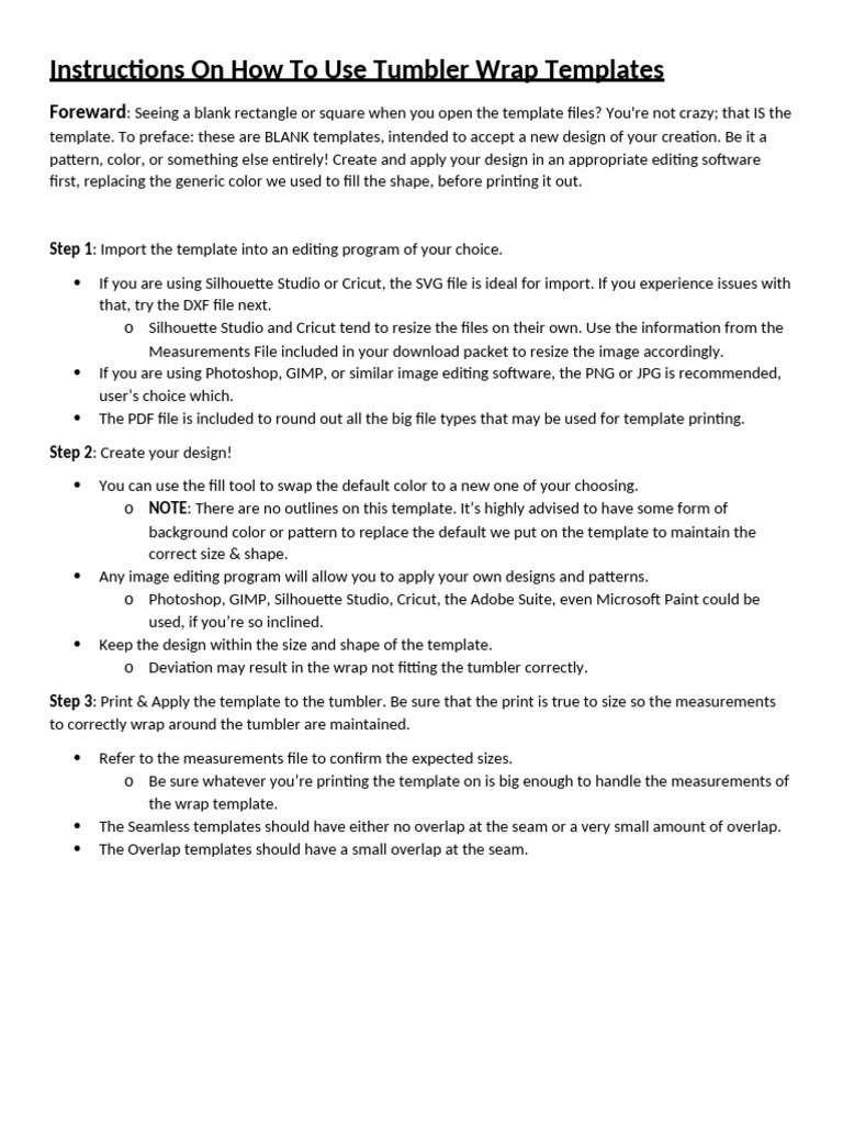 Instructions For Using Template Wraps | PDF