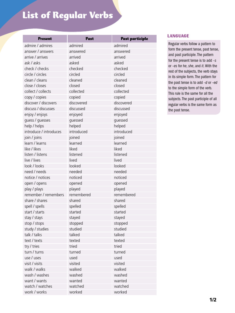 NBE7 Regular and Irregular Verbs | PDF | Grammatical Tense | Verb