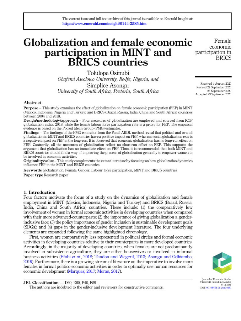 10.1108@jes 08 2020 0381 | PDF | Globalization | Foreign Direct Investment