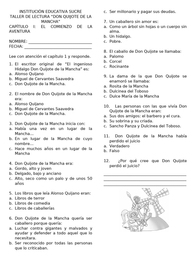 Actividades de Comprensión: Don Quijote | PDF | Don Quijote | Novelas ...