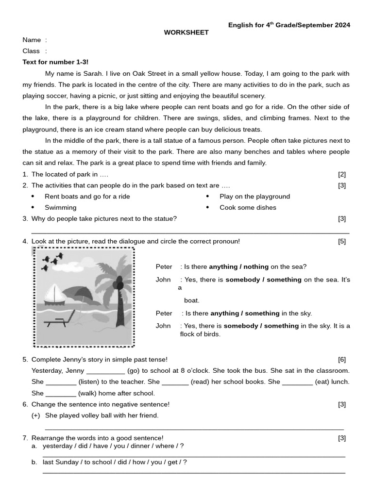 Worksheet English For 4th Grade | PDF | Linguistics