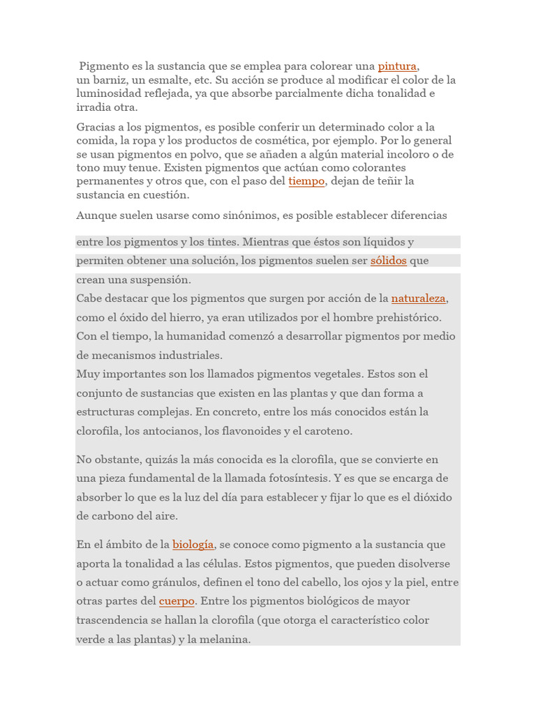 Tipos y funciones de los pigmentos | PDF | Pigmento | Color