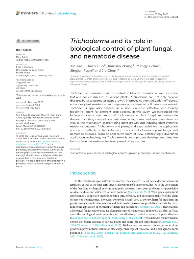 Trichoderma and Its Role in Biological Control of Plant Fungal and Nematode Diseases | PDF ...