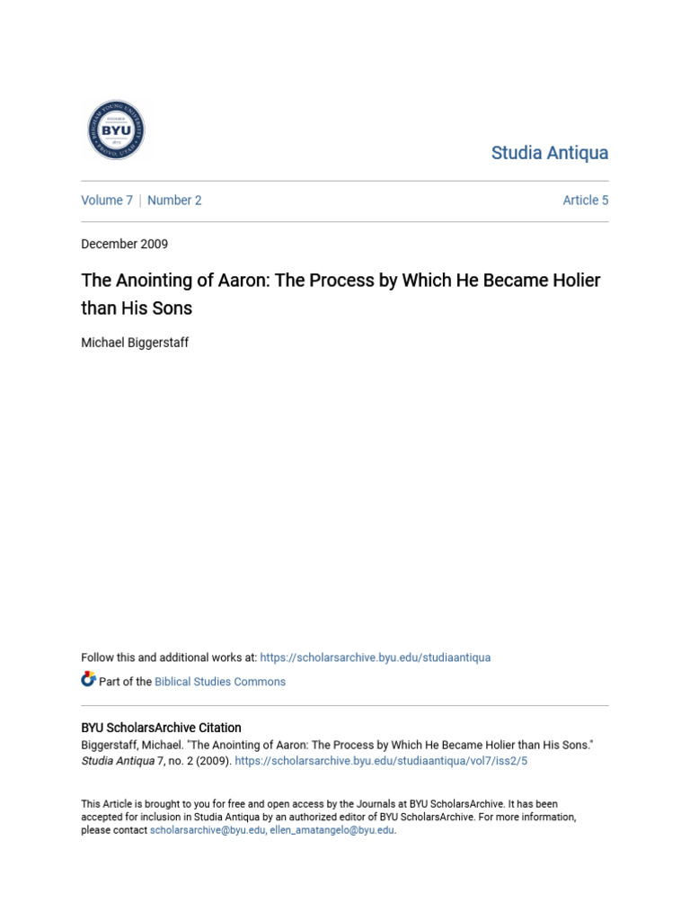The Anointing of Aaron - The Process by Which He Became Holier Tha ...