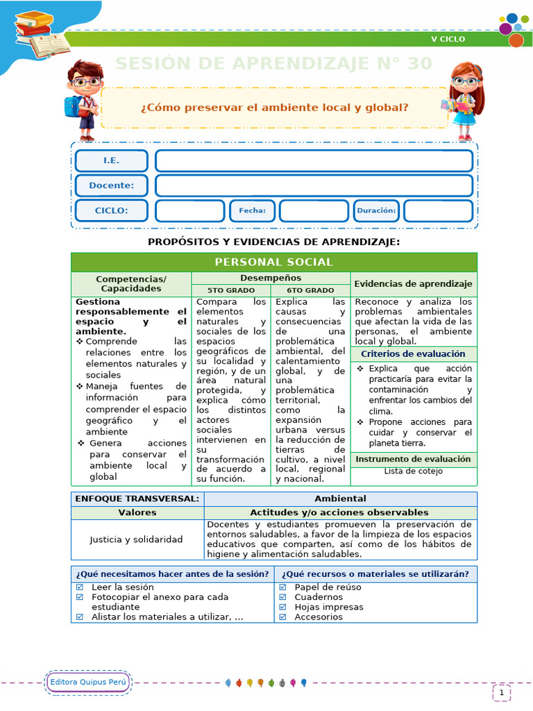 Sesiones de Aprendizaje - Semana 4 - UD IV - Editora Quipus Perú | PDF | Entorno natural ...