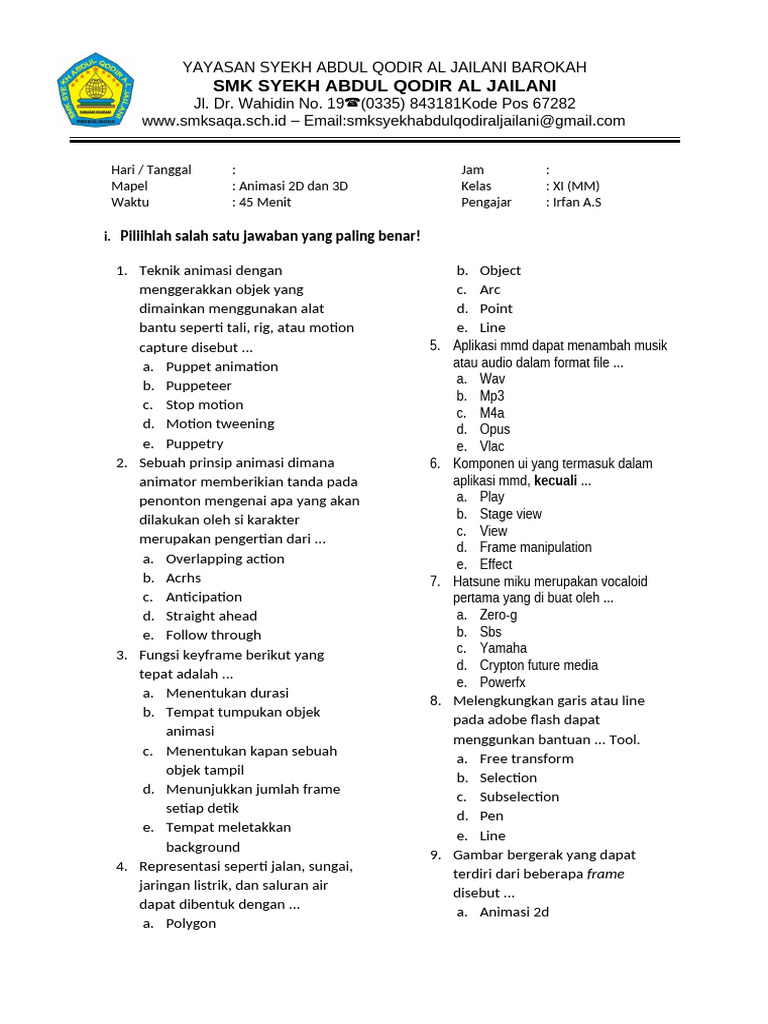 Animasi 2d Dan 3d (Acak Dan Modif 40 Soal) | PDF