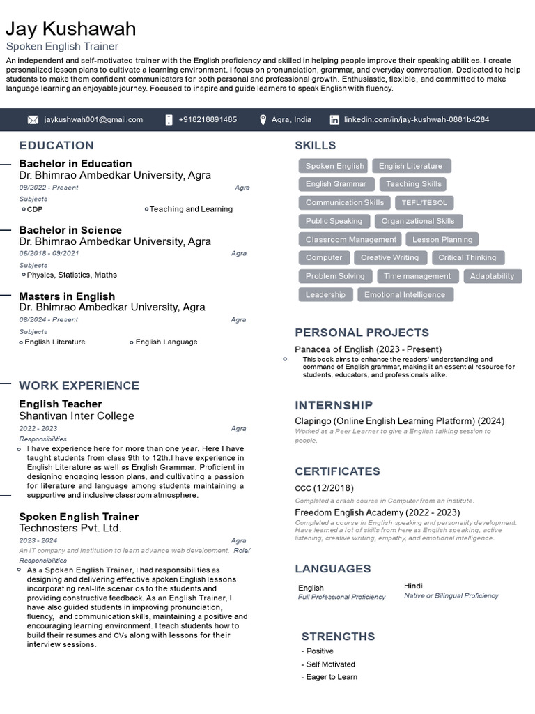 Jay Resume | PDF | English Language | Learning
