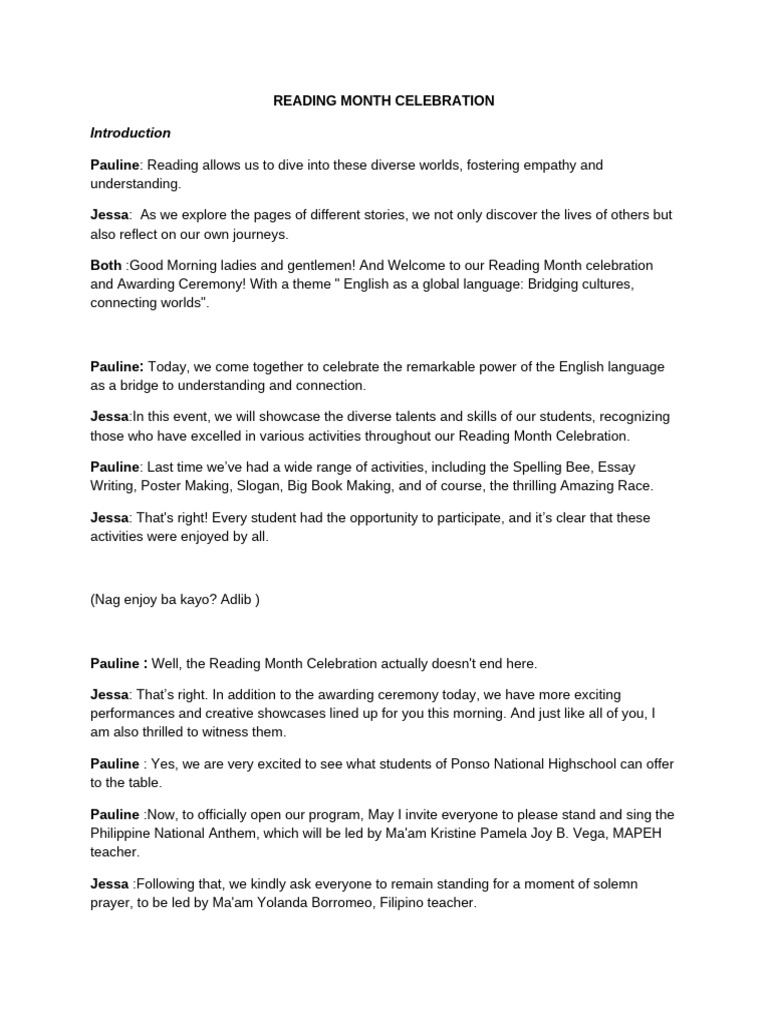 Script For Reading Month | PDF