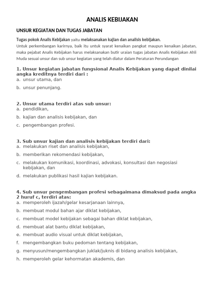 Analis Kebijakan Uraian Tugas | PDF