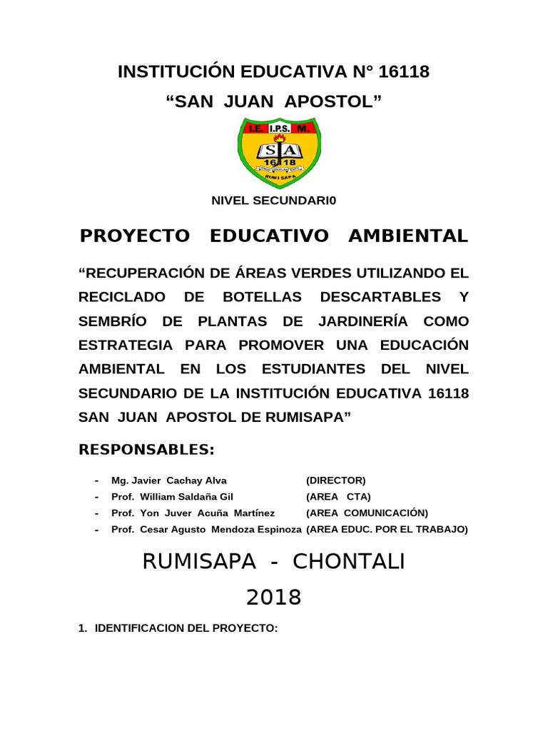 Proyecto Ambiental 2018 Rumisapa | PDF | Entorno natural | Residuos