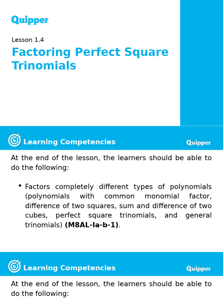 ME Math 8 Q1 0104 PS | PDF | Factorization | Polynomial