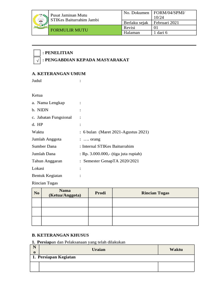 6. Form Monev PKM GENAP 2020-2021- | PDF