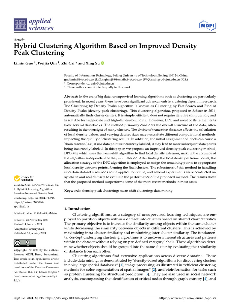 applsci-14-00715 | PDF | Cluster Analysis | Algorithms
