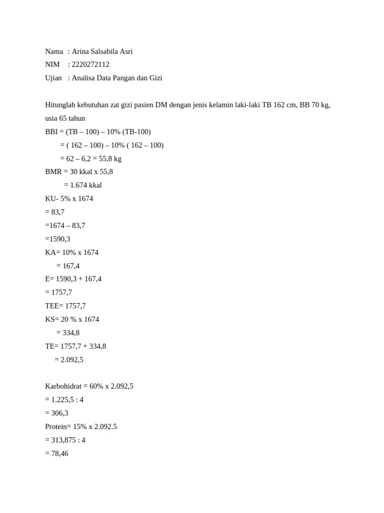 Perhitungan Kebutuhan Zat Gizi | PDF