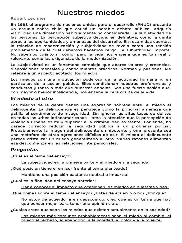 Nuestros Miedos | PDF | Temor | Sicología