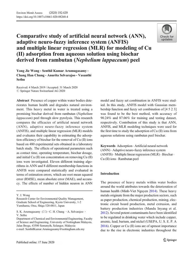 Cu (II) Adsorption From Aqueous Solution Using Biochar Derived From Rambutan (Nephelium ...