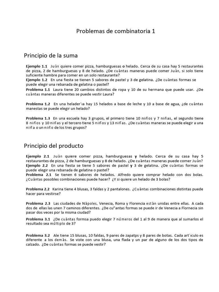 Problemas de Combinatoria 1 (Material Cbtis 4) | PDF
